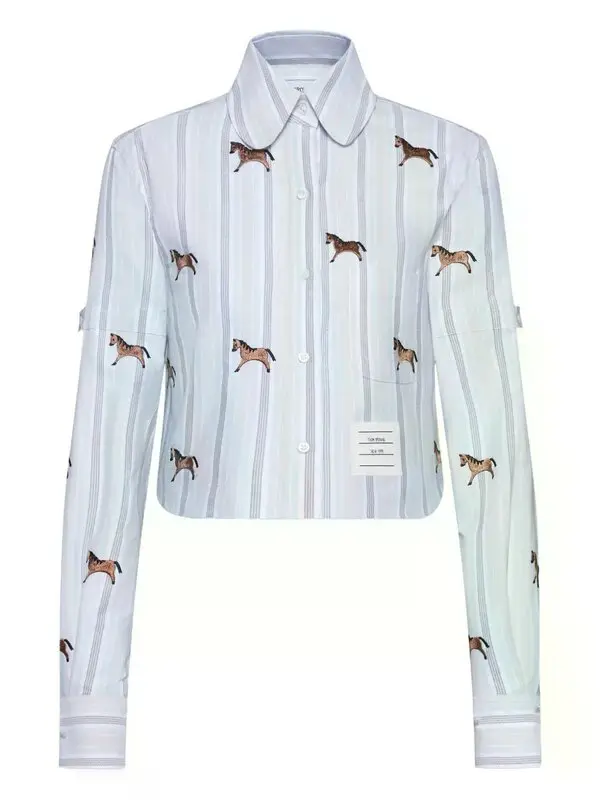 Thom Browne Striped Horse Cropped Shirt