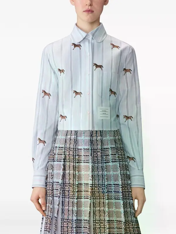 Thom Browne Striped Horse Cropped Shirt