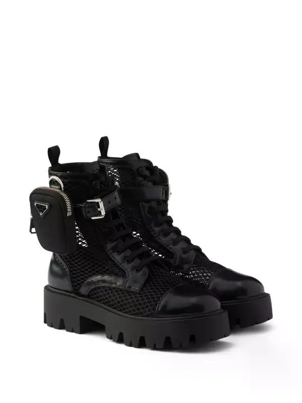 Prada Mesh Combat Boots With Detachable Pouch