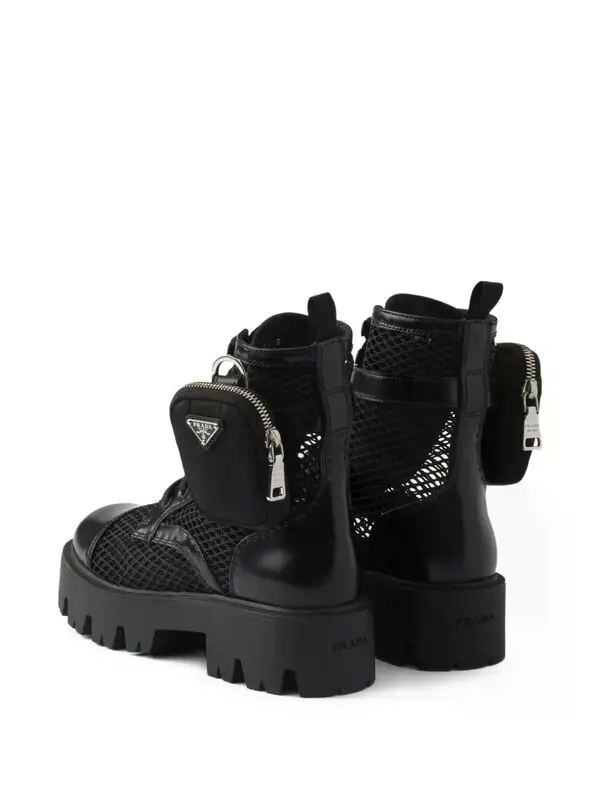 Prada Mesh Combat Boots With Detachable Pouch
