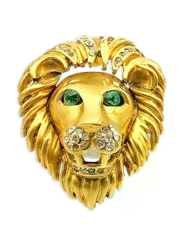 JENNIFER GIBSON JEWELLERY 1980s Bejewelled Lion Statement Ring - Gold