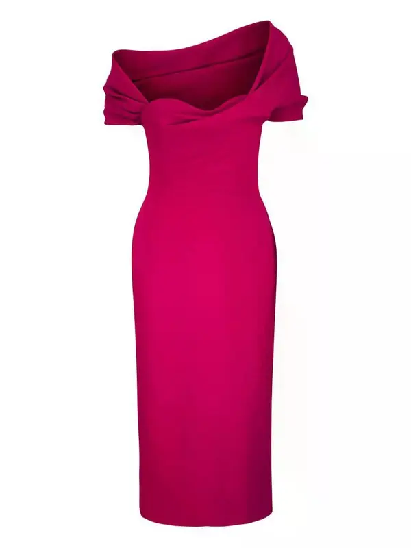 Carolina Herrera Draped Off-shoulder Midi Dress - Pink