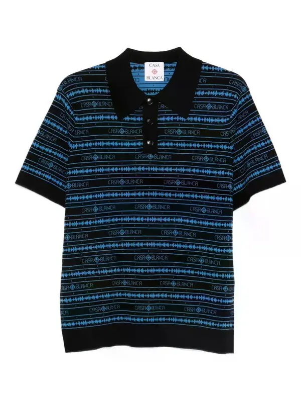 Casablanca Branded Striped Polo Shirt - Black