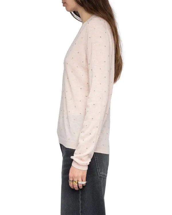 Zadig&Voltaire Rivy Cashmere V-neck Sweater With Embellishments - Pearly