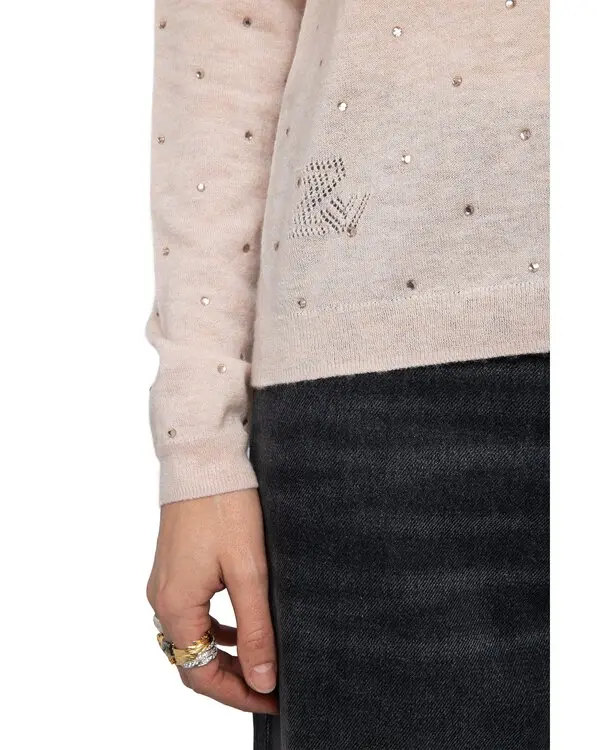 Zadig&Voltaire Rivy Cashmere V-neck Sweater With Embellishments - Pearly
