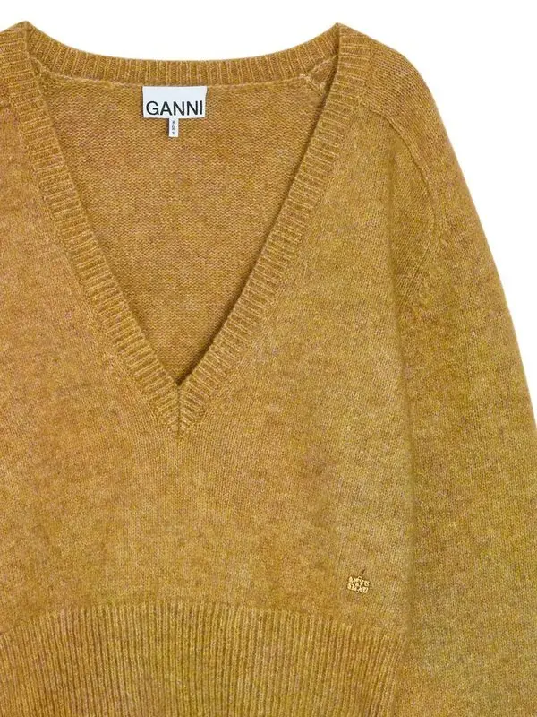 GANNI Brushed V-neck Sweater - Brown