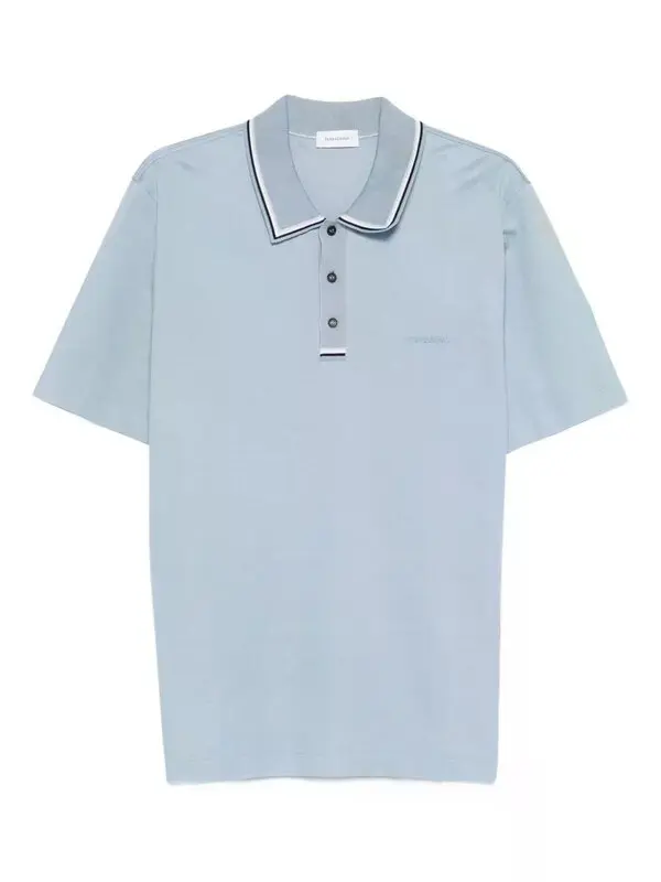 FERRAGAMO Tipped-collar Logo-embroidered Polo Shirt - Blue