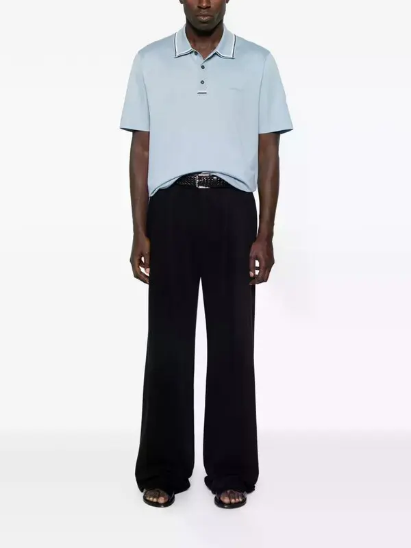 FERRAGAMO Tipped-collar Logo-embroidered Polo Shirt - Blue