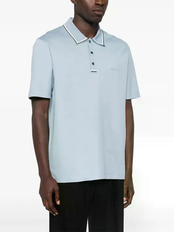 FERRAGAMO Tipped-collar Logo-embroidered Polo Shirt - Blue