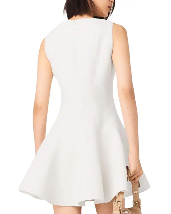 Maje Flared Tweed Skater Dress - Ecru