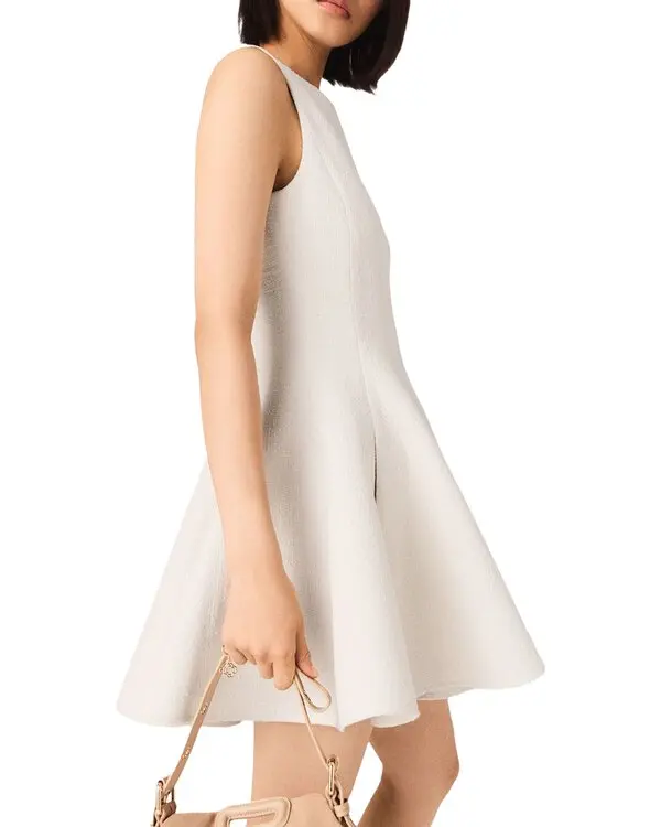 Maje Flared Tweed Skater Dress - Ecru