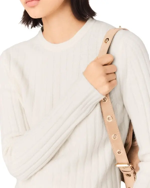 Maje Ribbed Sweater With Beaded Collar - Ecru