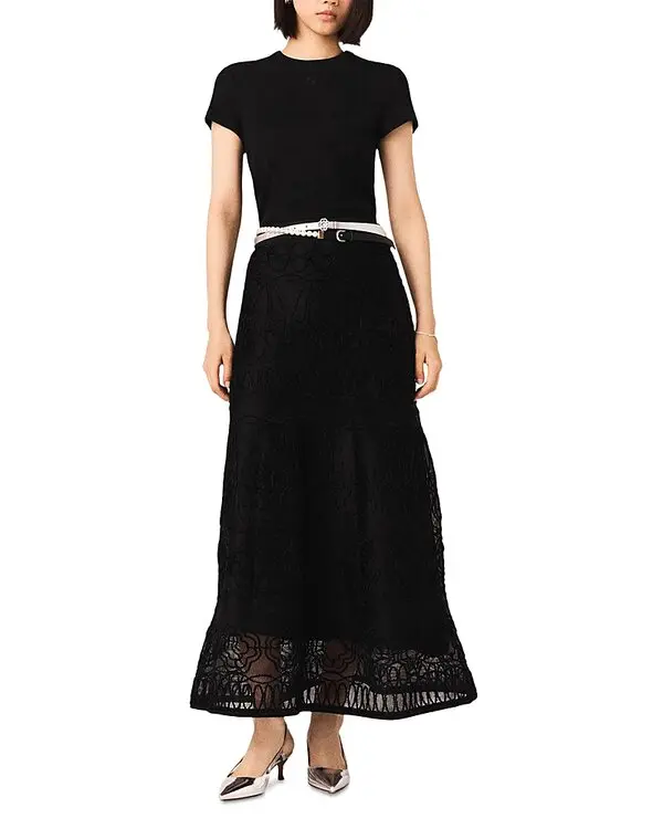 Maje Embroidered Basket Weave Knit Skirt