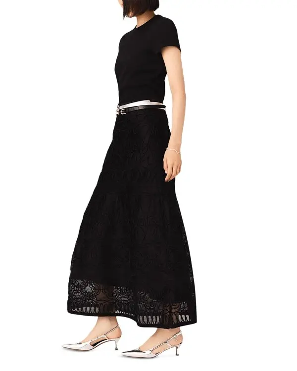 Maje Embroidered Basket Weave Knit Skirt