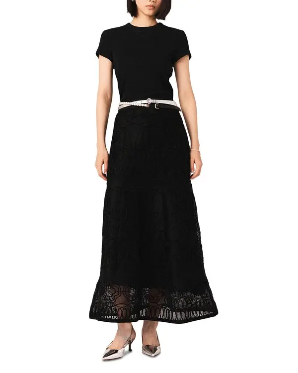Maje Embroidered Basket Weave Knit Skirt