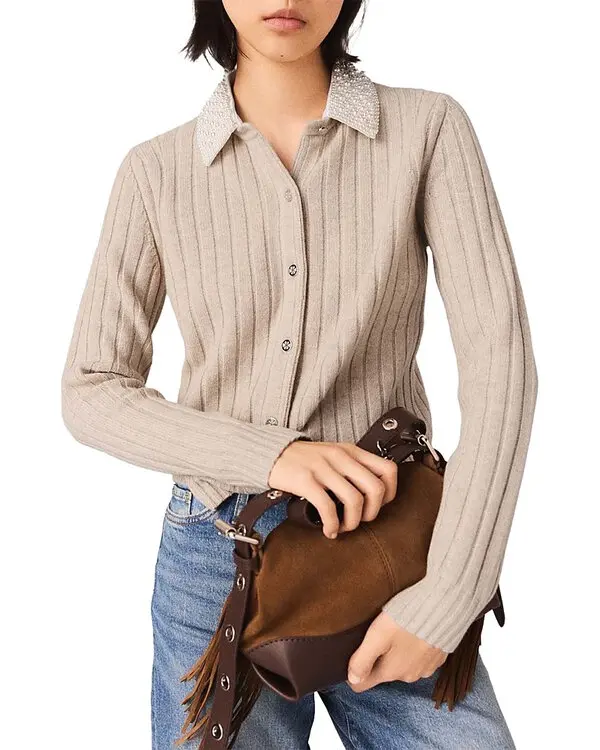 Maje Removable Collar Cardigan - Beige