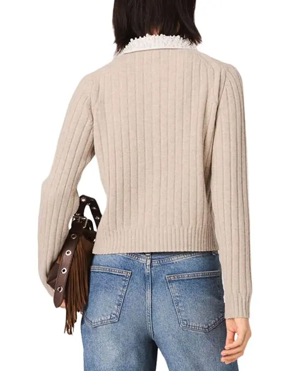 Maje Removable Collar Cardigan - Beige