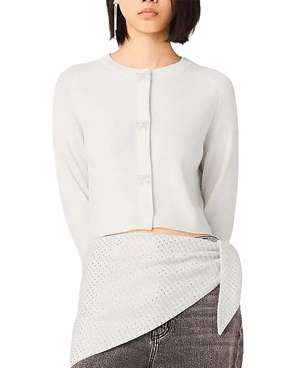 Maje Bow Jewelry Button Wool Cardigan - Ecru