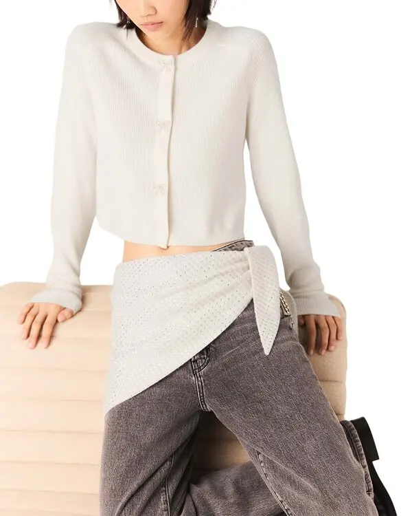 Maje Bow Jewelry Button Wool Cardigan - Ecru