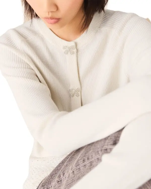 Maje Bow Jewelry Button Wool Cardigan - Ecru