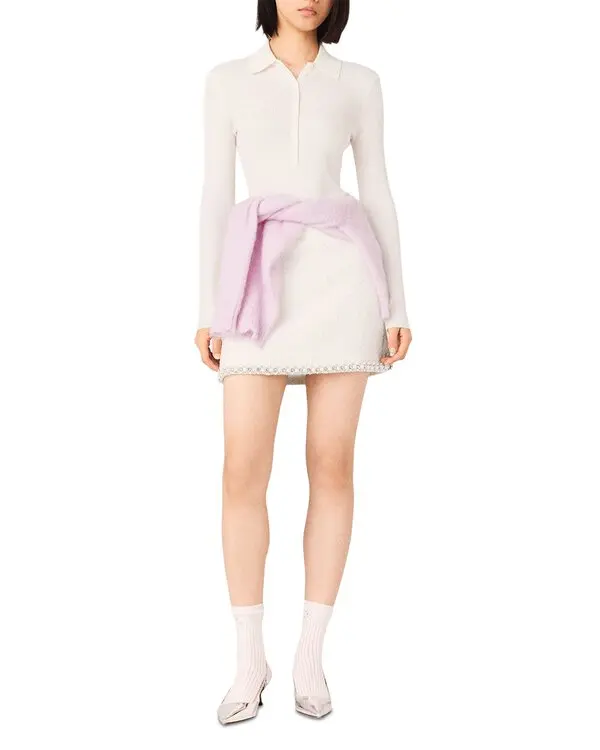 Maje Ribbed Polo Sweater - Ecru