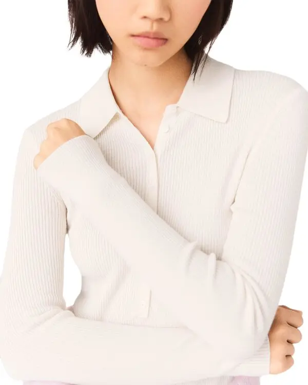 Maje Ribbed Polo Sweater - Ecru