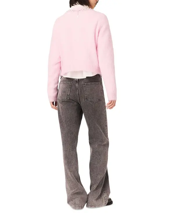 Maje Embellished Collar Cropped Sweater