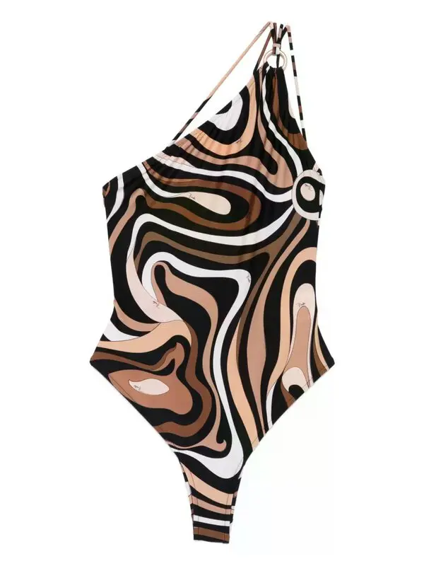 Emilio Pucci One-shoulder Swimsuit - 066 Black Gold