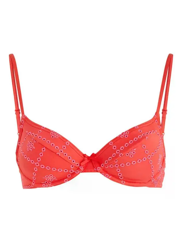 DAMSON MADDER Eyelet-embroidered Bikini Top - Red