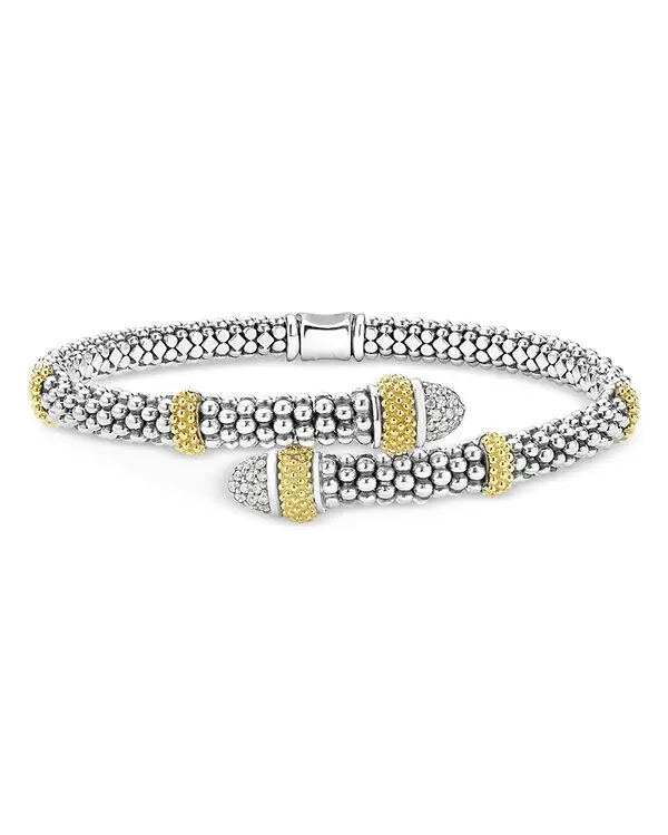 Lagos 18k Yellow Gold & Sterling Caviar Lux Diamond Bangle Bracelet - Silver