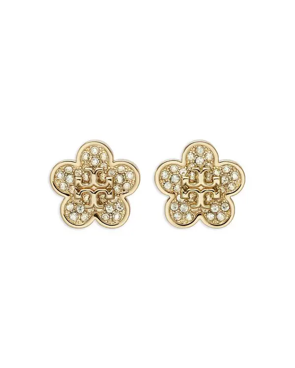 Tory Burch Kira Pave Flower Stud Earrings - Gold