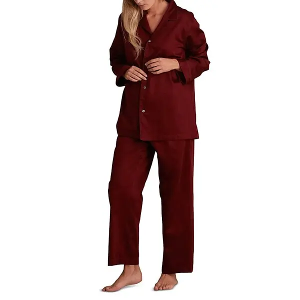 Frette Suite Sateen Classic Pajamas - Burgundy/blue
