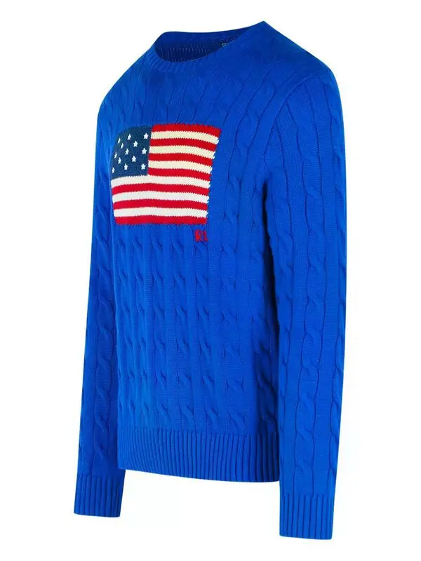 Polo Ralph Lauren Braided American Flag Sweater - Blue