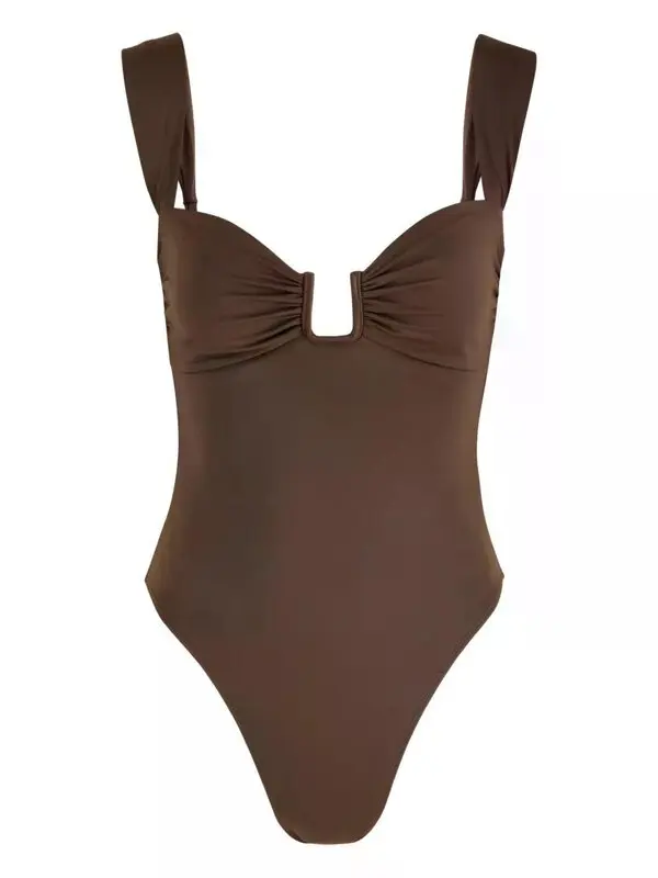 AWAY THAT DAY Cannes Gathered Swimsuit - Brown