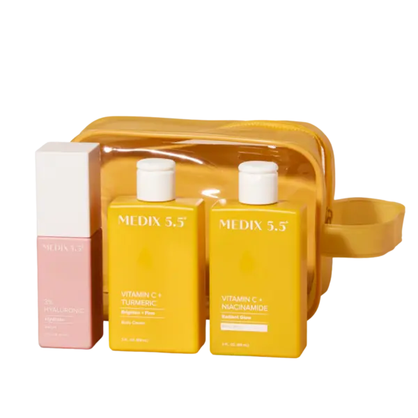 MEDIX 5.5 Glow On-the-go Travel Set | Vitamin C Wash, Vitamin C Body Cream, 3% Hyaluronic Acid Serum - One-color