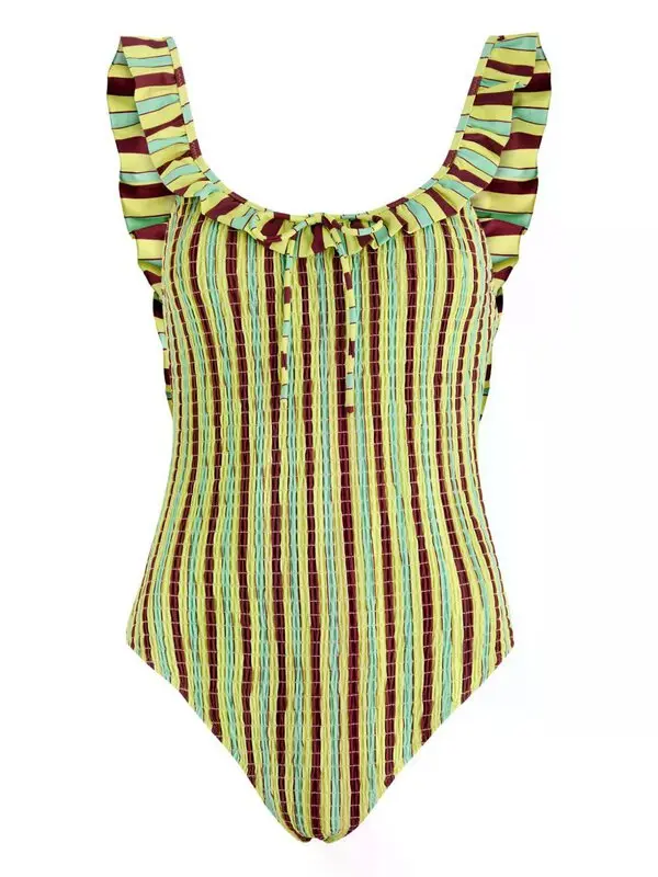 DAMSON MADDER Striped Ruffled Swimsuit - Yellow