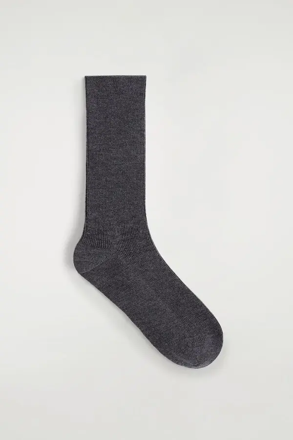 Cos Ribbed Wool Socks - Dark Grey