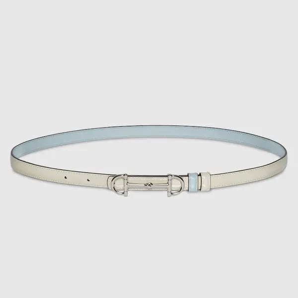 Gucci Reversible Thin Belt With Horsebit Buckle - White