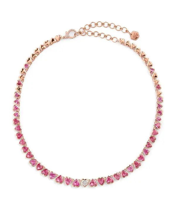Shay Diamond And Sapphire Heart Tennis Necklace - Rose Gold