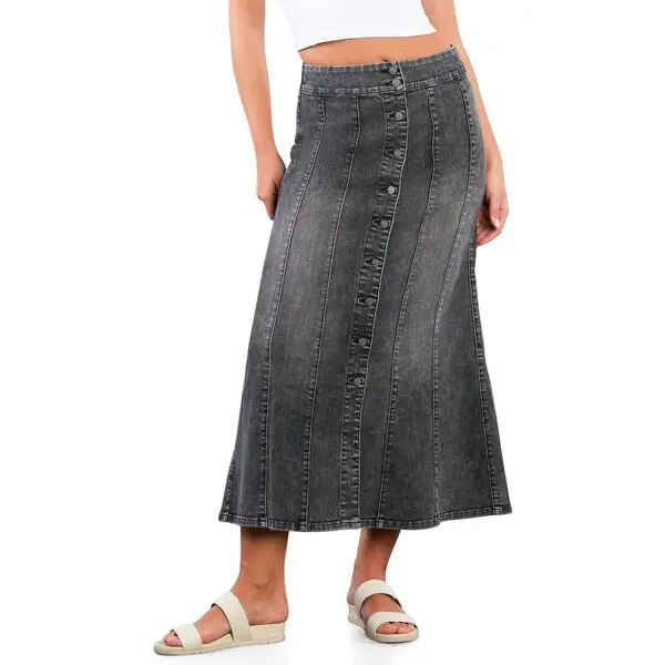 WASH LAB DENIM Stretch Denim Maxi Skirt - Soft Grey