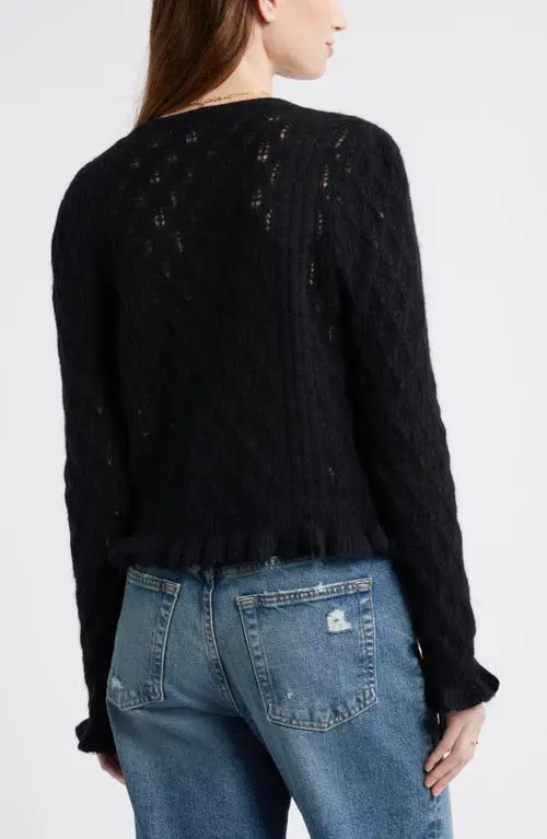 Treasure & Bond Pointelle Ruffle Edge Cardigan - Black