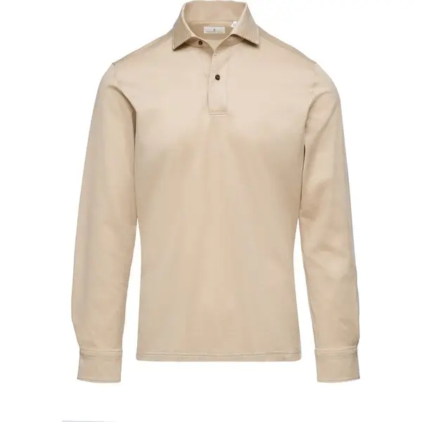 EMANUEL BERG Jacquard Luxe Long Sleeve Polo - Medium Beige