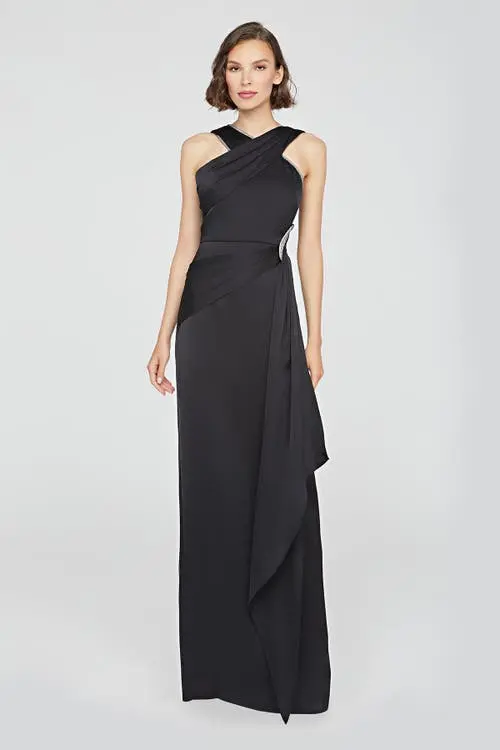 Theia Cressida Halter Column Gown - Black
