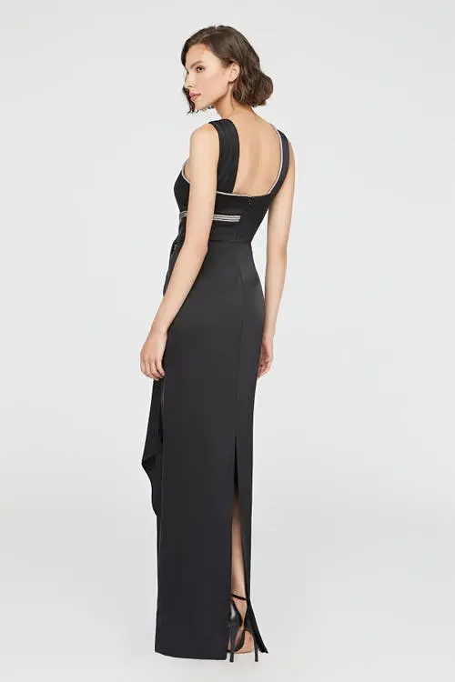 Theia Cressida Halter Column Gown - Black