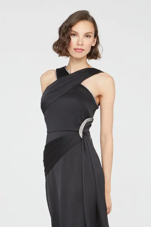 Theia Cressida Halter Column Gown - Black