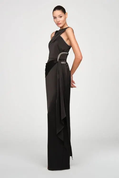 Theia Cressida Halter Column Gown - Black