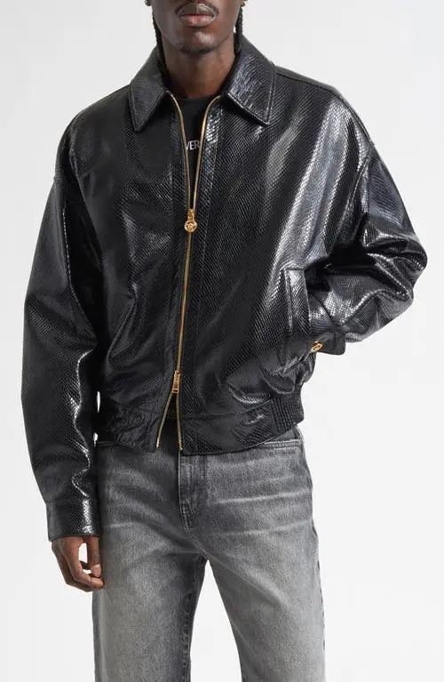 Versace Python-embossed Leather Bomber Jacket