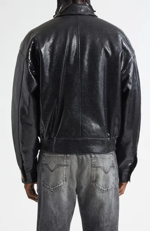 Versace Python-embossed Leather Bomber Jacket
