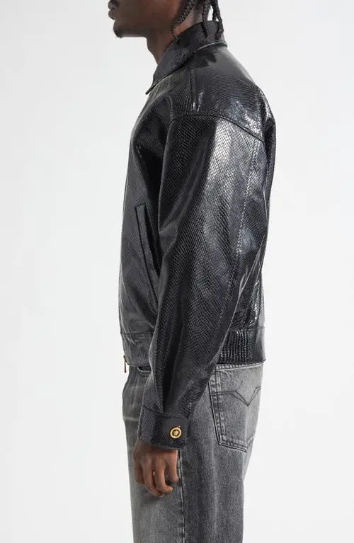 Versace Python-embossed Leather Bomber Jacket