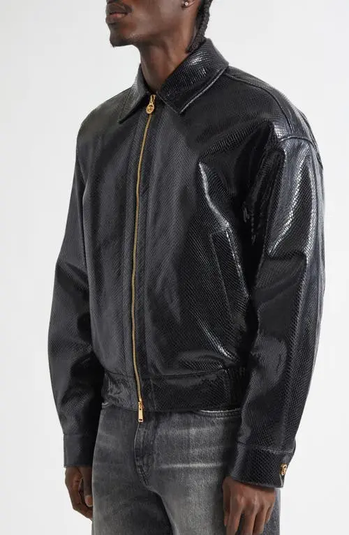 Versace Python-embossed Leather Bomber Jacket